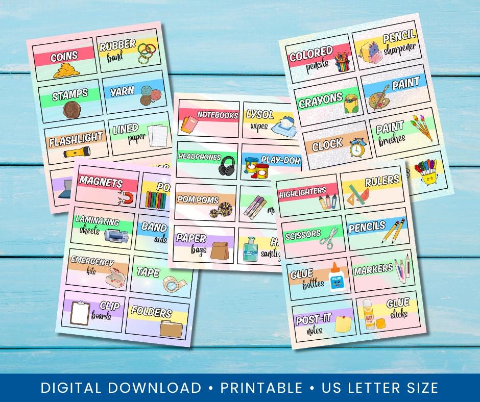 School Supplies Label Set – Printable for Kids & Classrooms | Back to ...