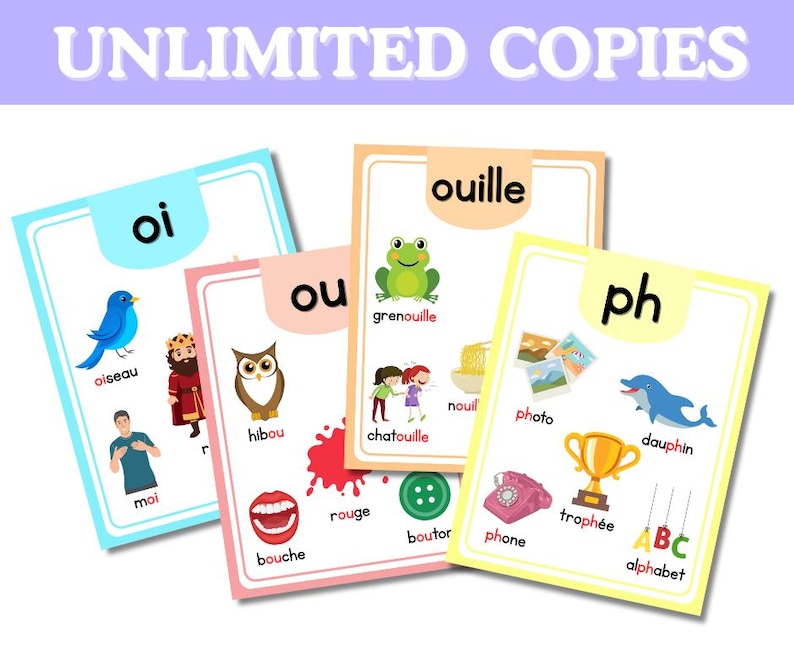 French Phonics Flashcards for Kids Printable Learning Cards to Practice ...