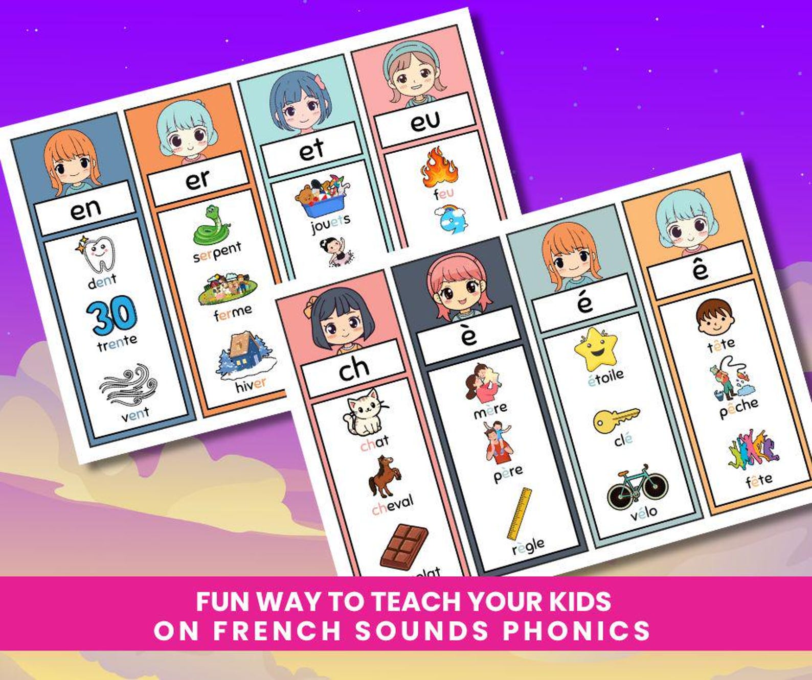 French Phonics Flashcards for Kids | 34 Educational Flashcards for the ...