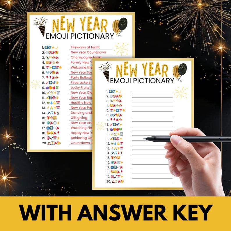 New Years Eve Emoji Game Party Games Pdf Nye Emojis Pictionary ...