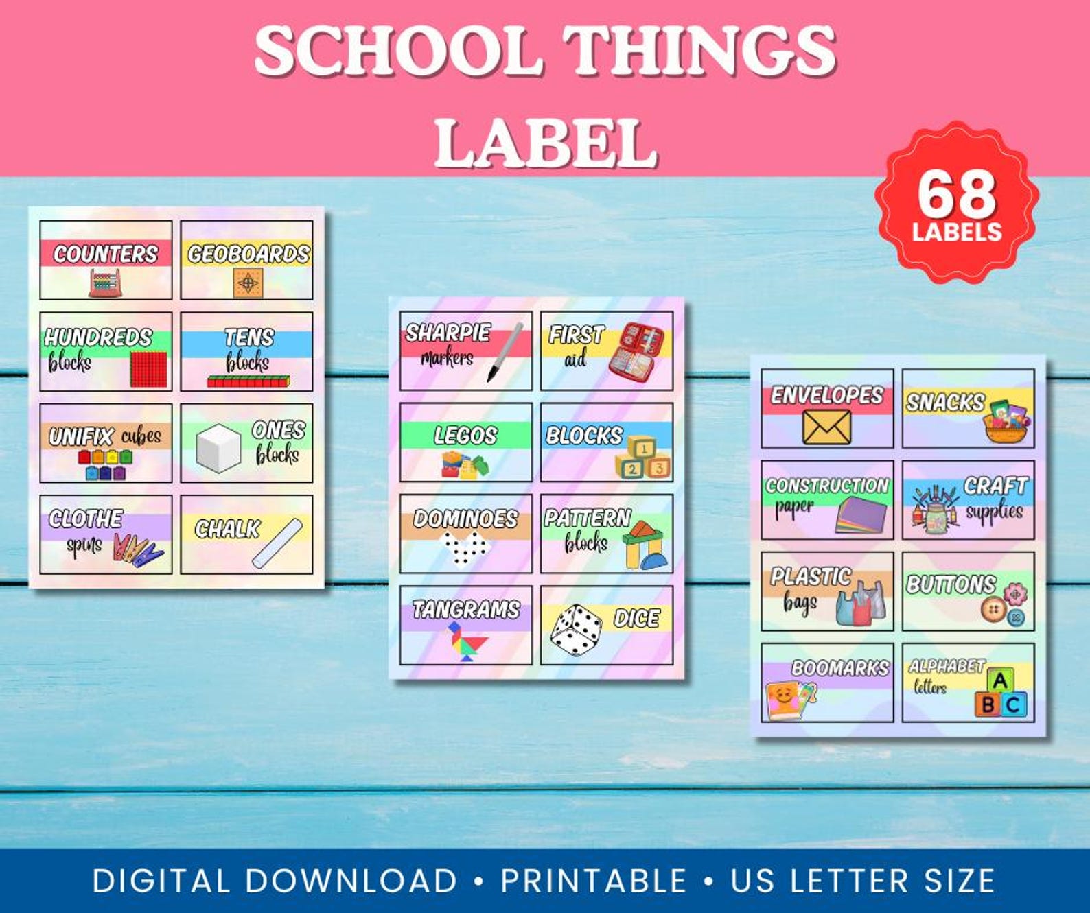 School Supplies Label Set – Printable for Kids & Classrooms | Back to ...