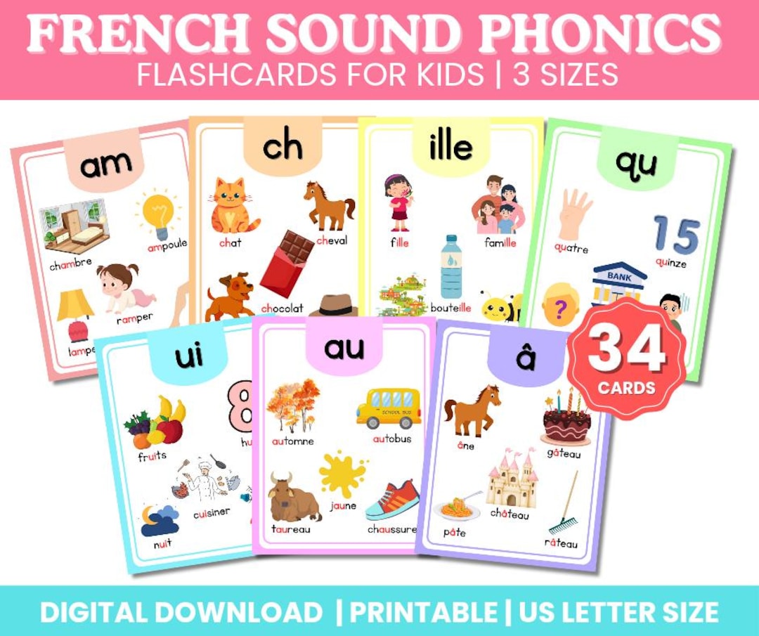 French Phonics Flashcards for Kids Printable Learning Cards to Practice ...