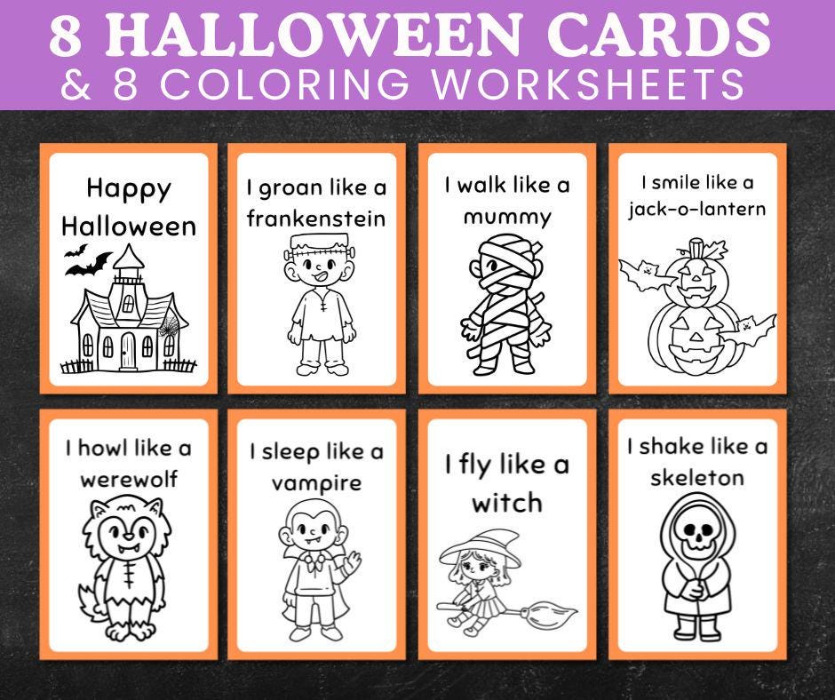 Halloween Printable 8 Flashcards and Coloring Worksheets | Halloween ...