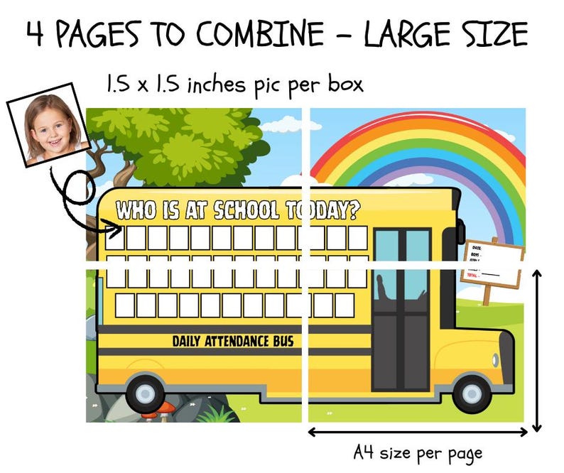 School Bus Attendance Chart for Kids Photos Names Classroom Morning ...