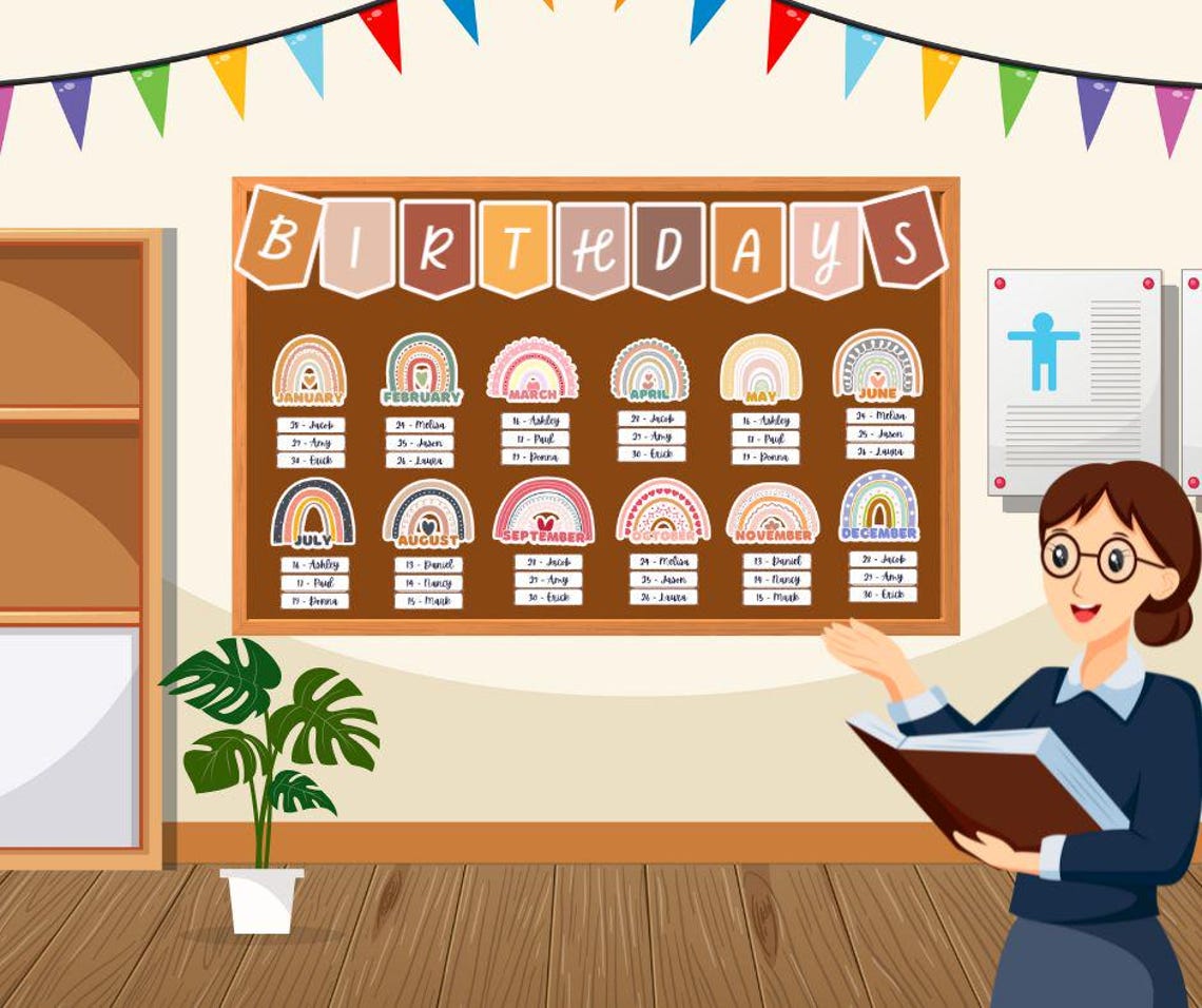 Editable Rainbow Birthday Board for Classroom Decor – Boho-themed ...