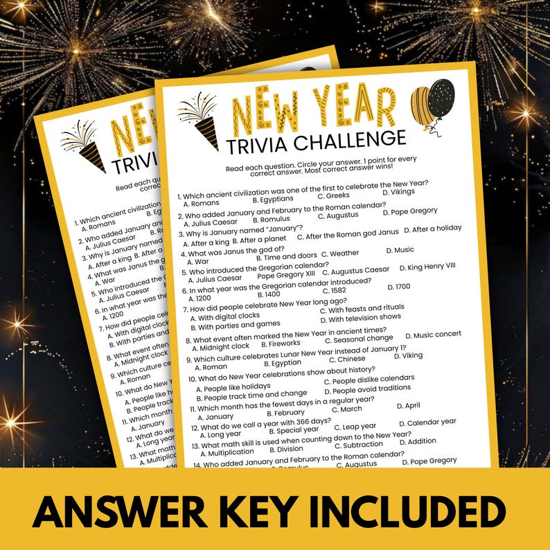 New Year Trivia Game Printable New Year Family Games New Years Eve Game ...