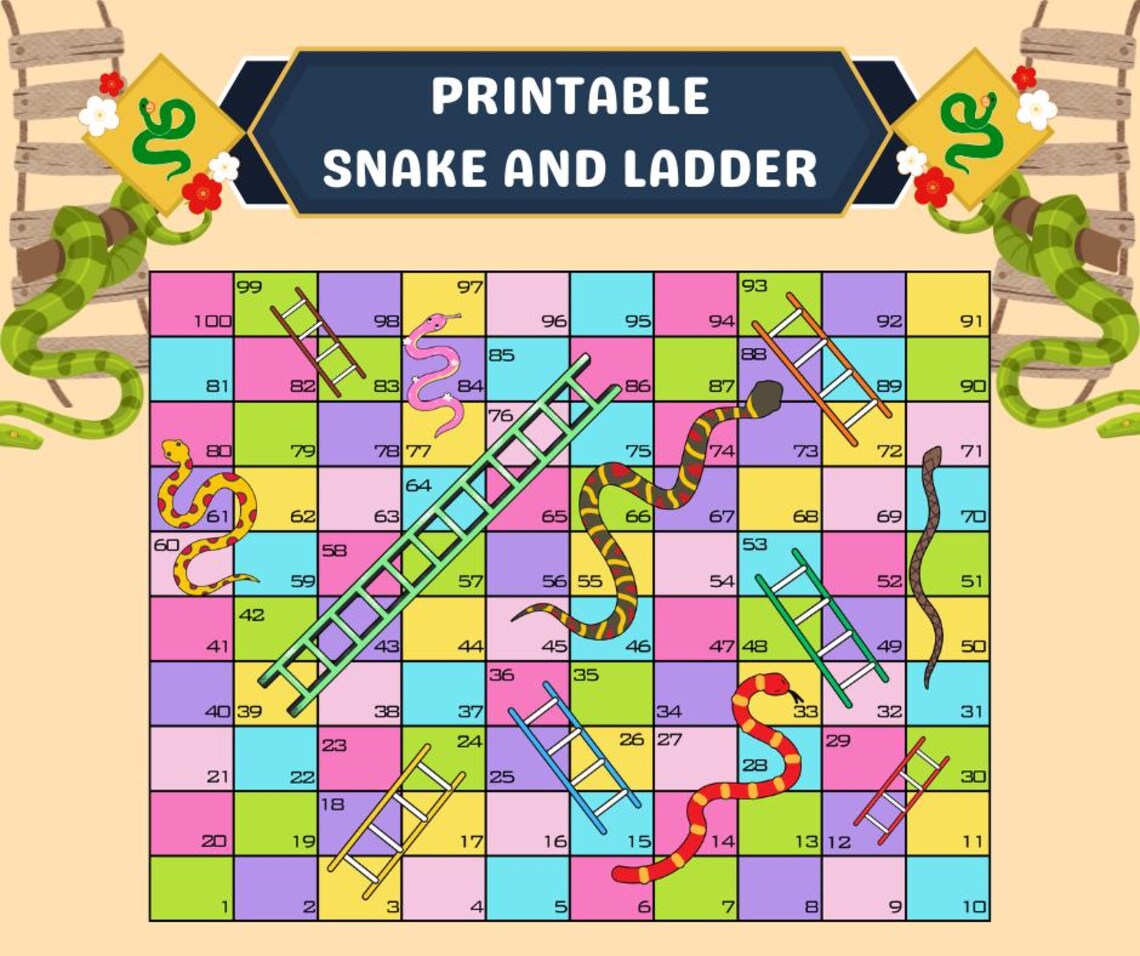Printable Snake and Ladder Board Game | Fun Family Activity | Classic ...