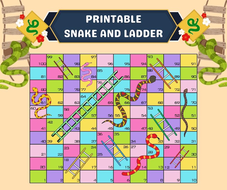 Juego de mesa imprimible de serpiente y escalera / Actividad familiar ...