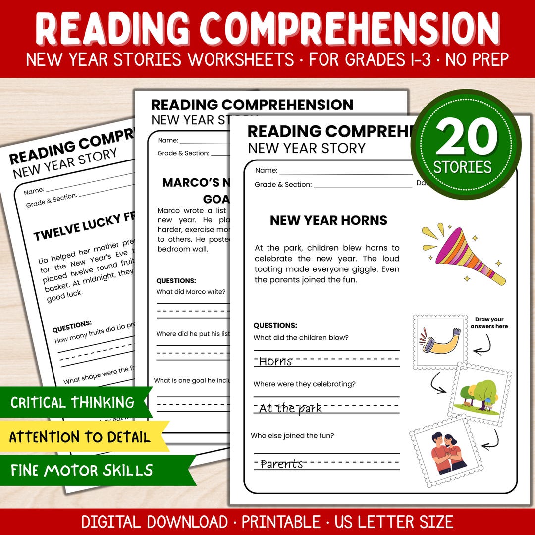 New Year Reading Comprehension 20 Short New Year Stories Reading ...