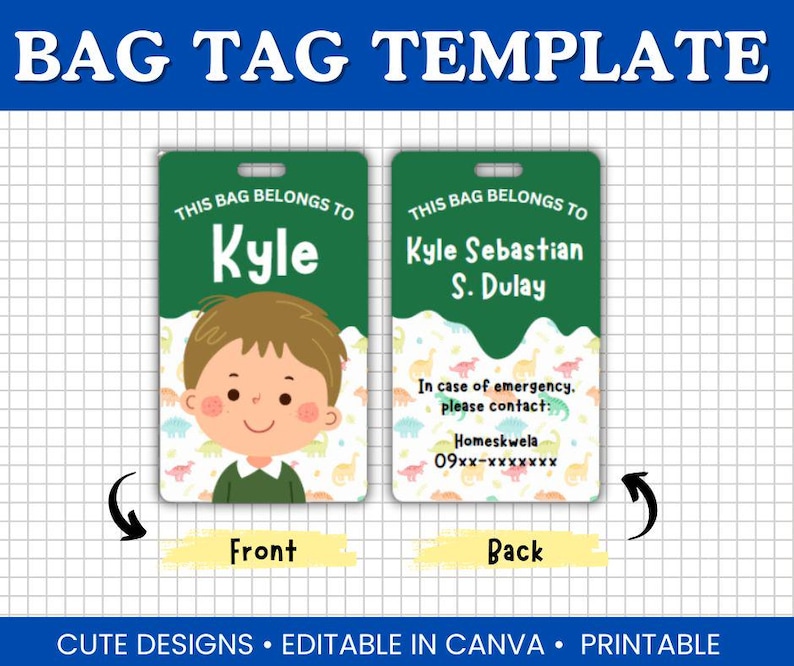 Kids Bag Tag Template: Editable School & Luggage Tags (canva Design) - Etsy