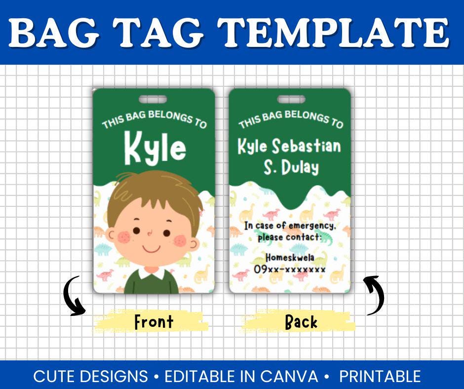 Kids Bag Tag Template | Editable School & Luggage Tags in Canva ...