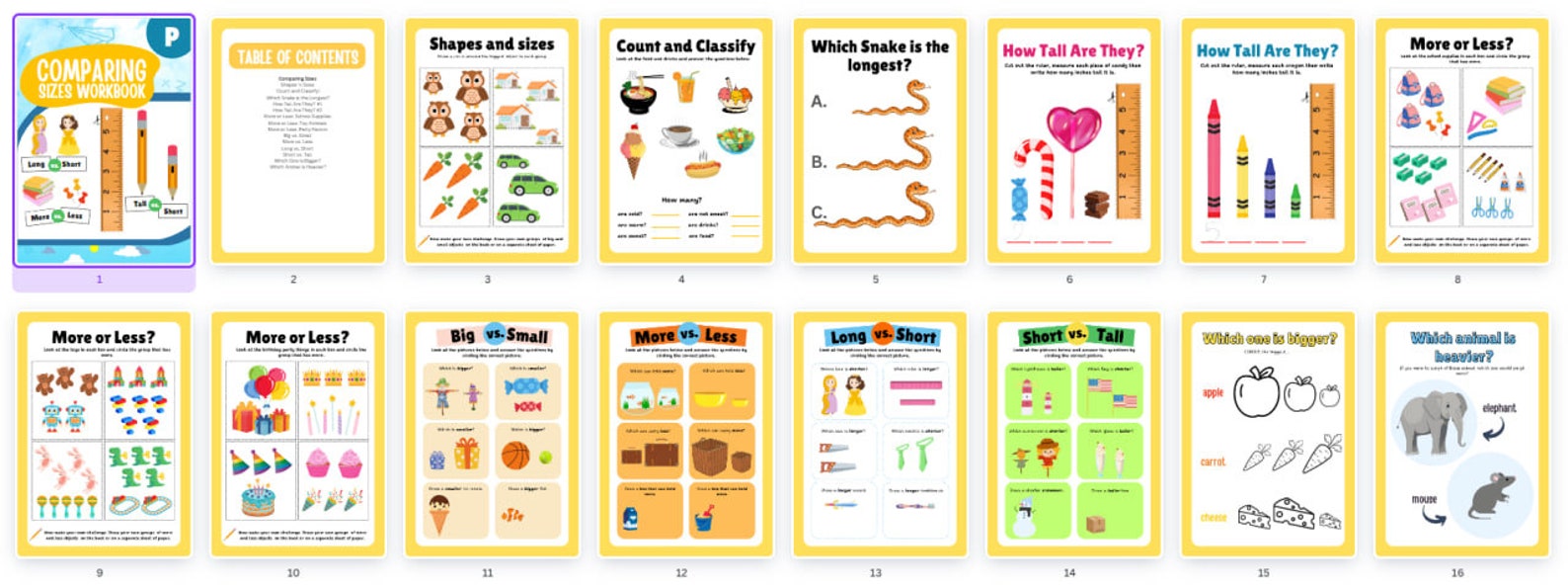 Comparing Sizes Printable Workbook – Early Math Activity for Preschool ...