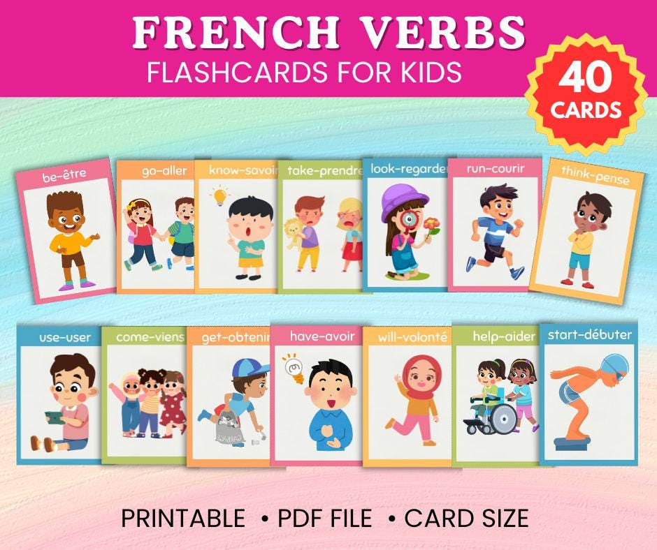 French Verb Flashcards | Printable Language Learning Cards for Kids ...