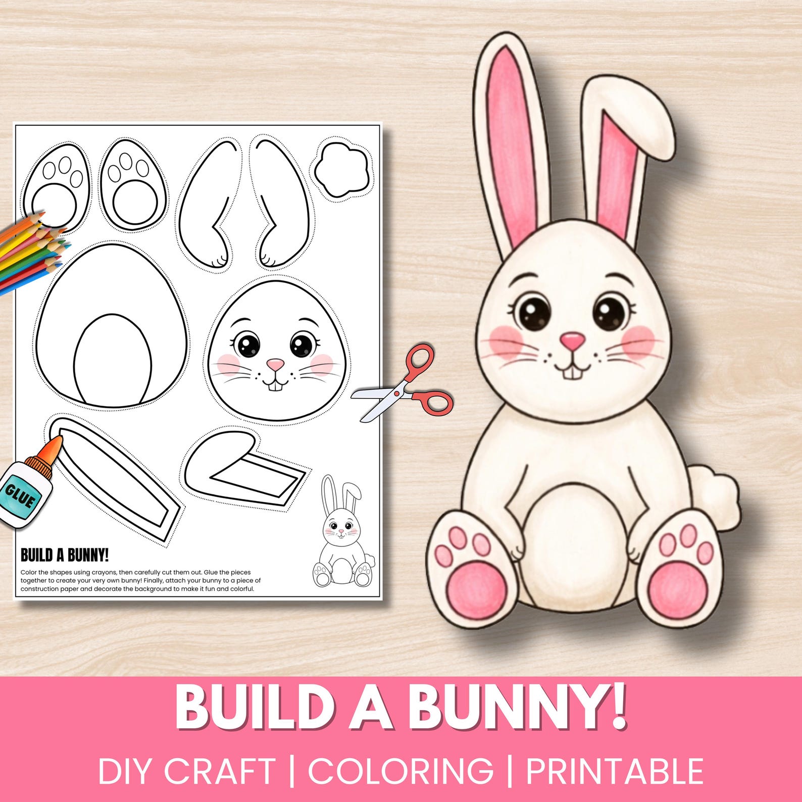 Build-a-bunny Coloring Craft | DIY Cut and Paste Activity | Printable ...