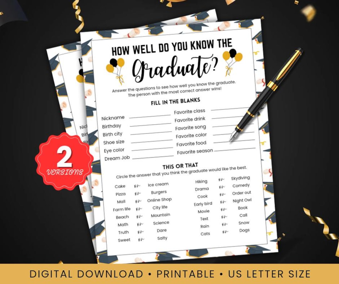 Who Knows the Graduate Best, Graduation Party Game, How Well Do You ...