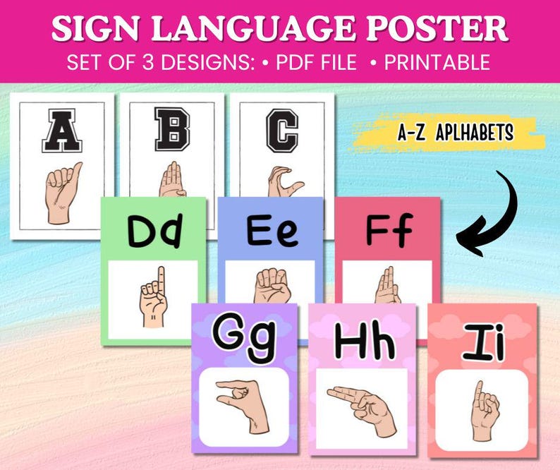 Alphabet Classroom Editable Posters, ASL Letter Templates, Cute Rainbow ...