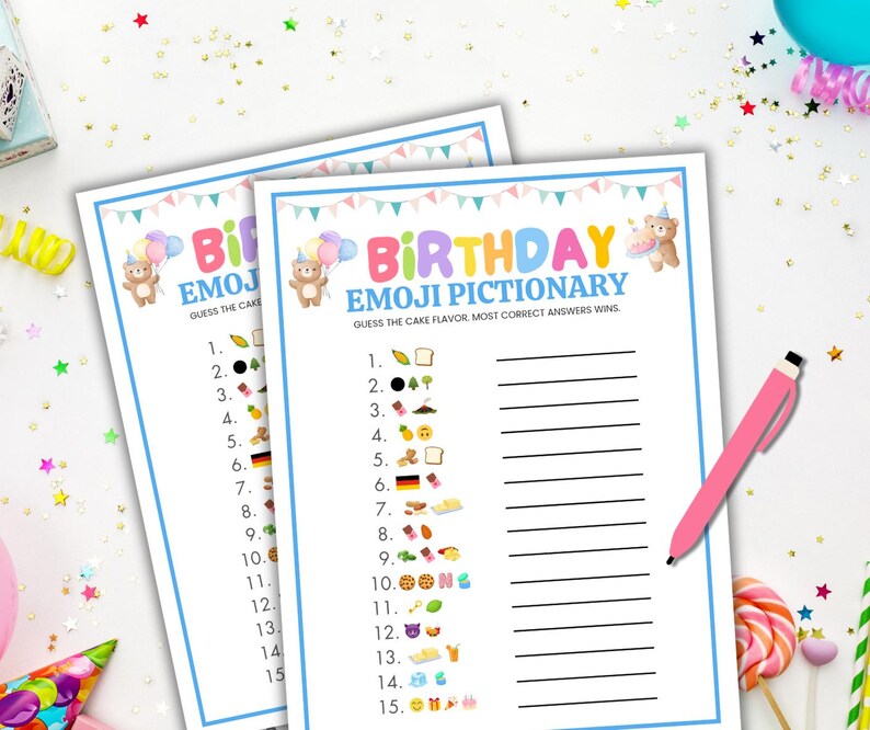 Birthday Emoji Pictionary Game Printable Birthday Game Birthday Party ...