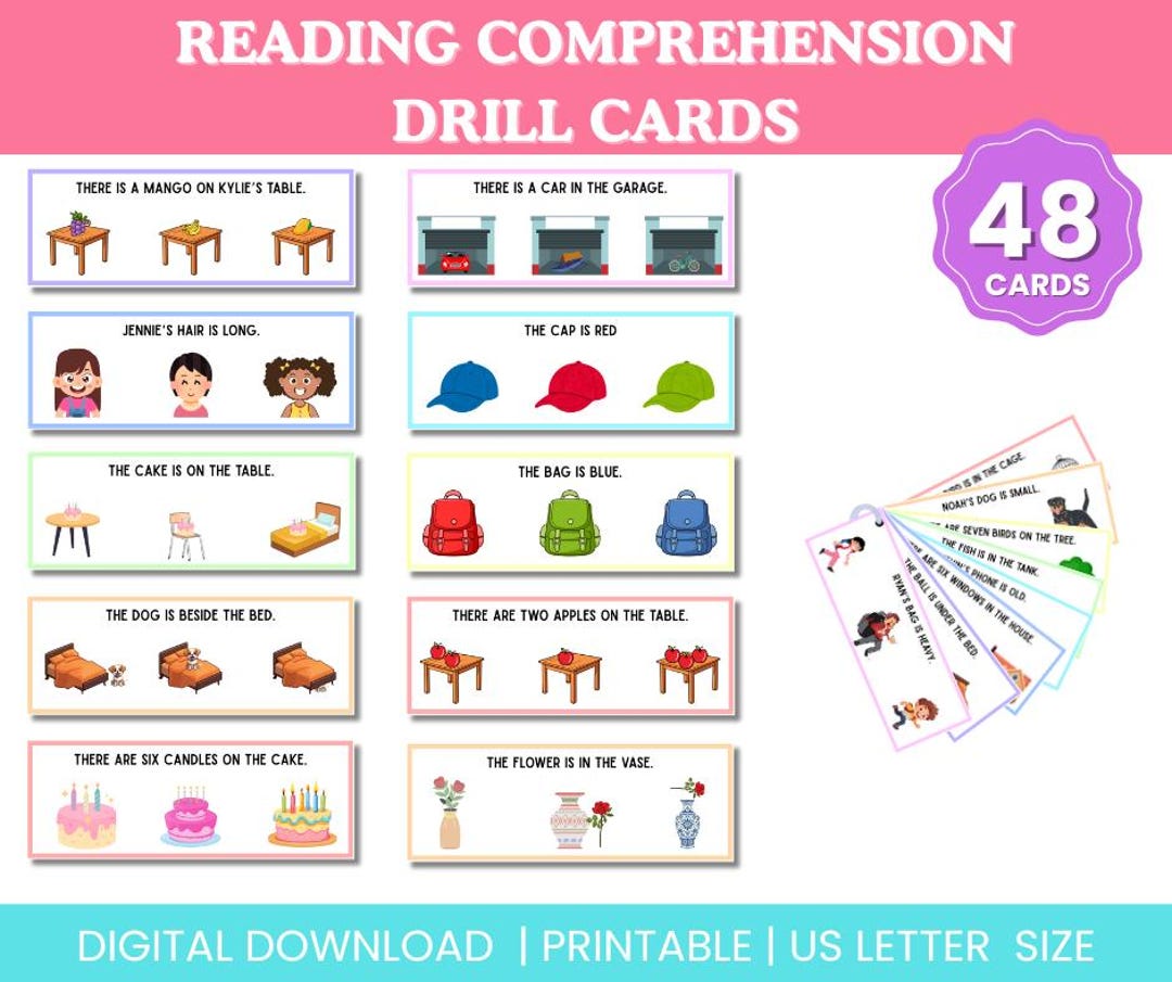 Reading Comprehension Drill Cards Printable Literacy Practice for Kids ...