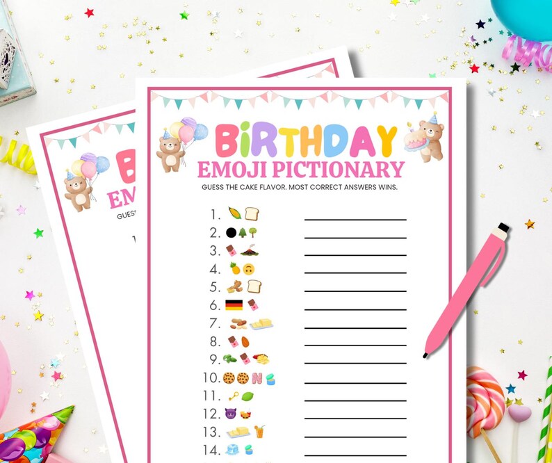 Birthday Emoji Pictionary | Fun Printable Party Game | Digital Download ...