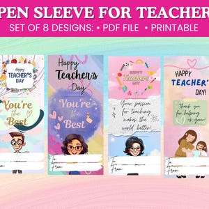 Teacher's Day Pen Sleeve Template: 8 Canva Designs (DIY Printable) - Etsy