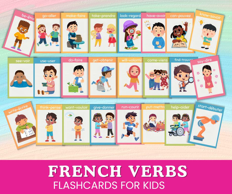 French Verb Flashcards | Printable Language Learning Cards for Kids ...
