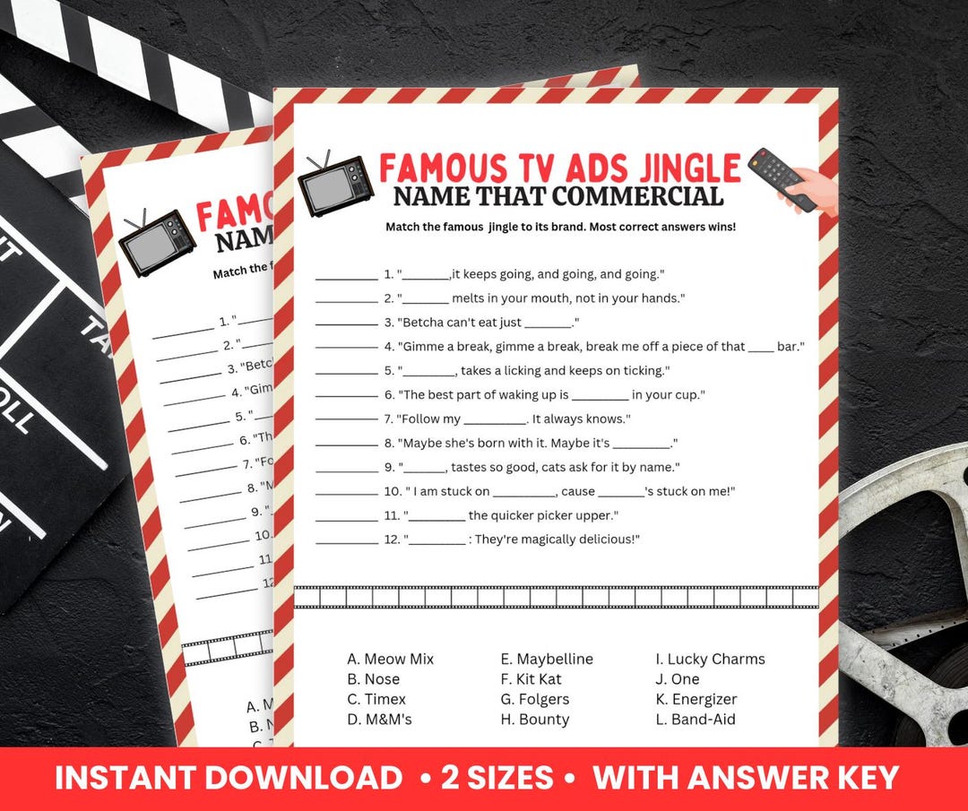 TV Commercial Jingles Trivia Game, Fun Family Quiz, Trivia for All Ages ...