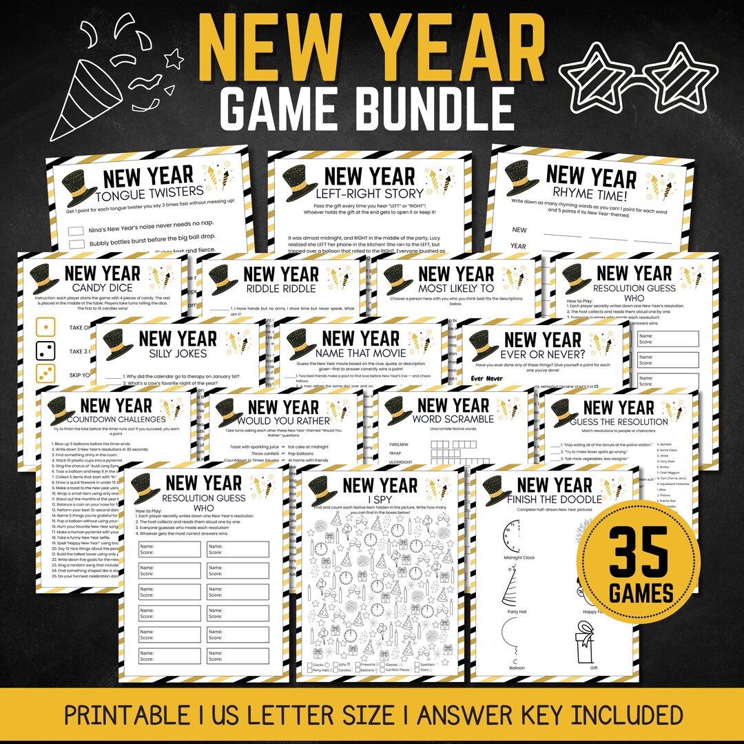 New Year Game Bundle Printable New Year Eve Mega Party Games Collection ...