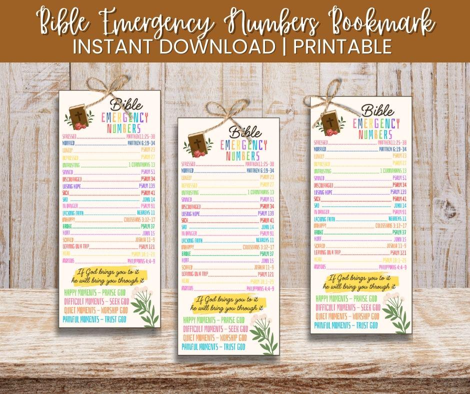 Bible Emergency Numbers Bookmark Printable Emergency Bible Verse ...