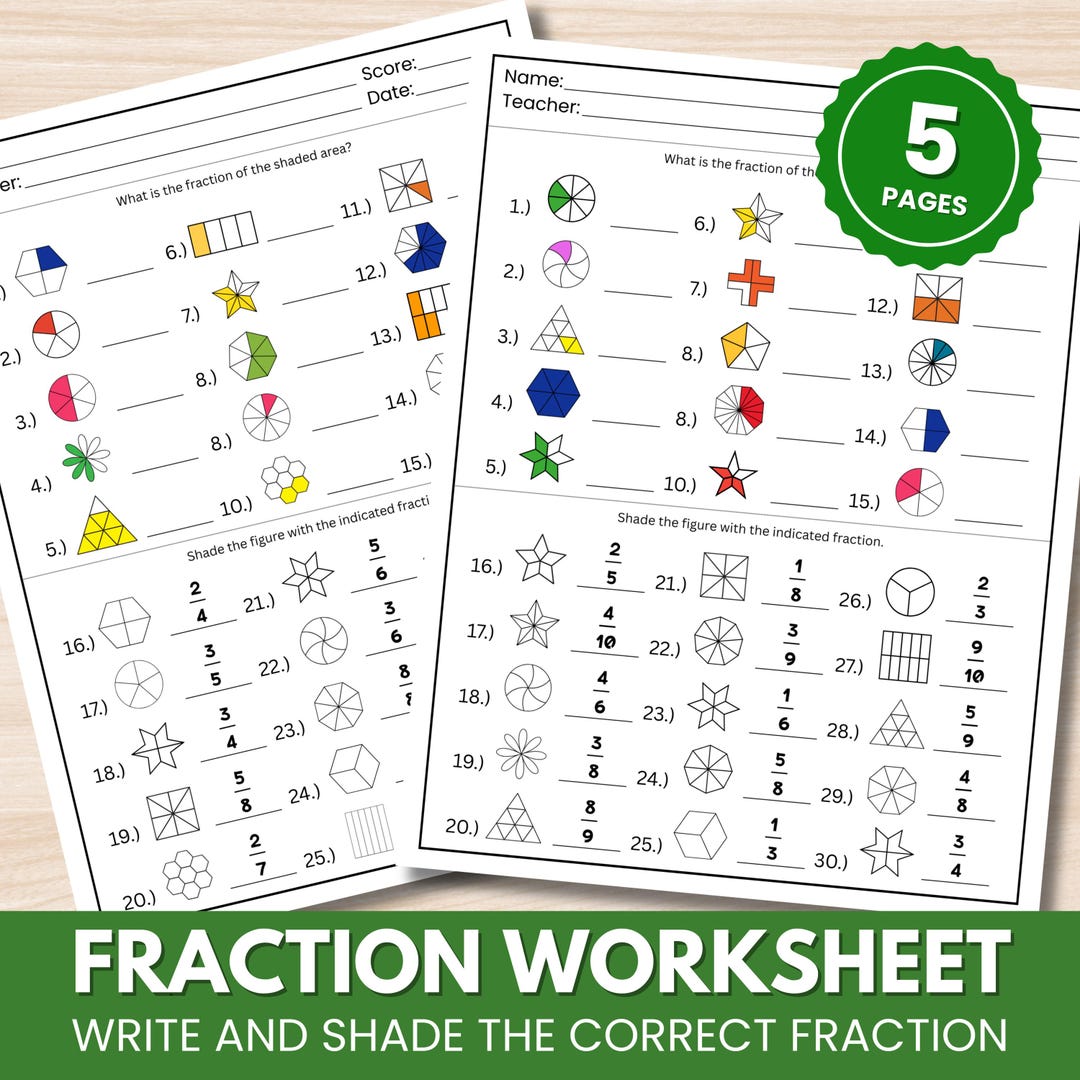 Fraction Fun Worksheet | Shade the Figure & Write the Fraction | 1st ...
