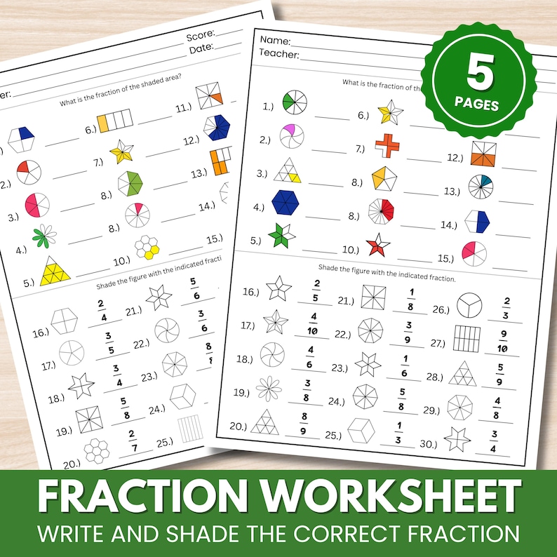 Fraction Fun Worksheet | Shade the Figure & Write the Fraction | 1st ...