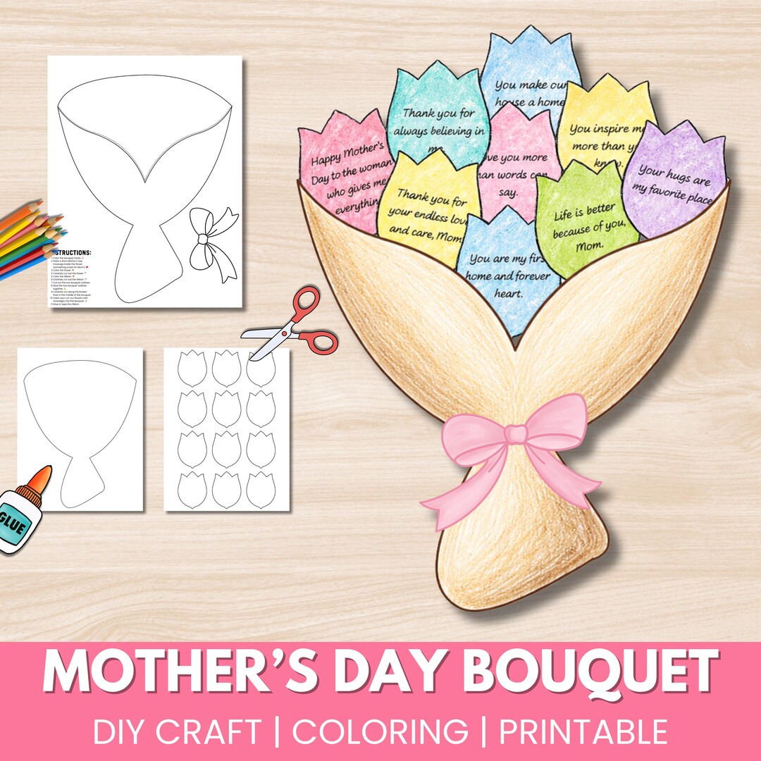 Mother’s Day Paper Flower Bouquet Craft | Printable Cut & Paste Mother ...