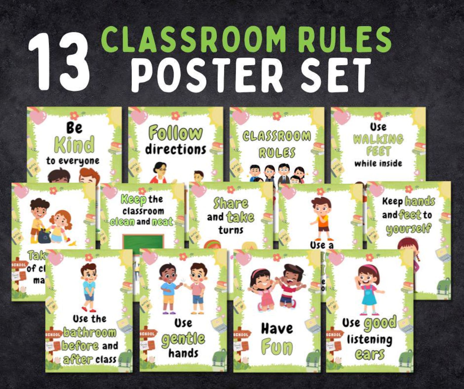 Classroom and Daycare Rules Printable Posters | Behavior Guidelines ...
