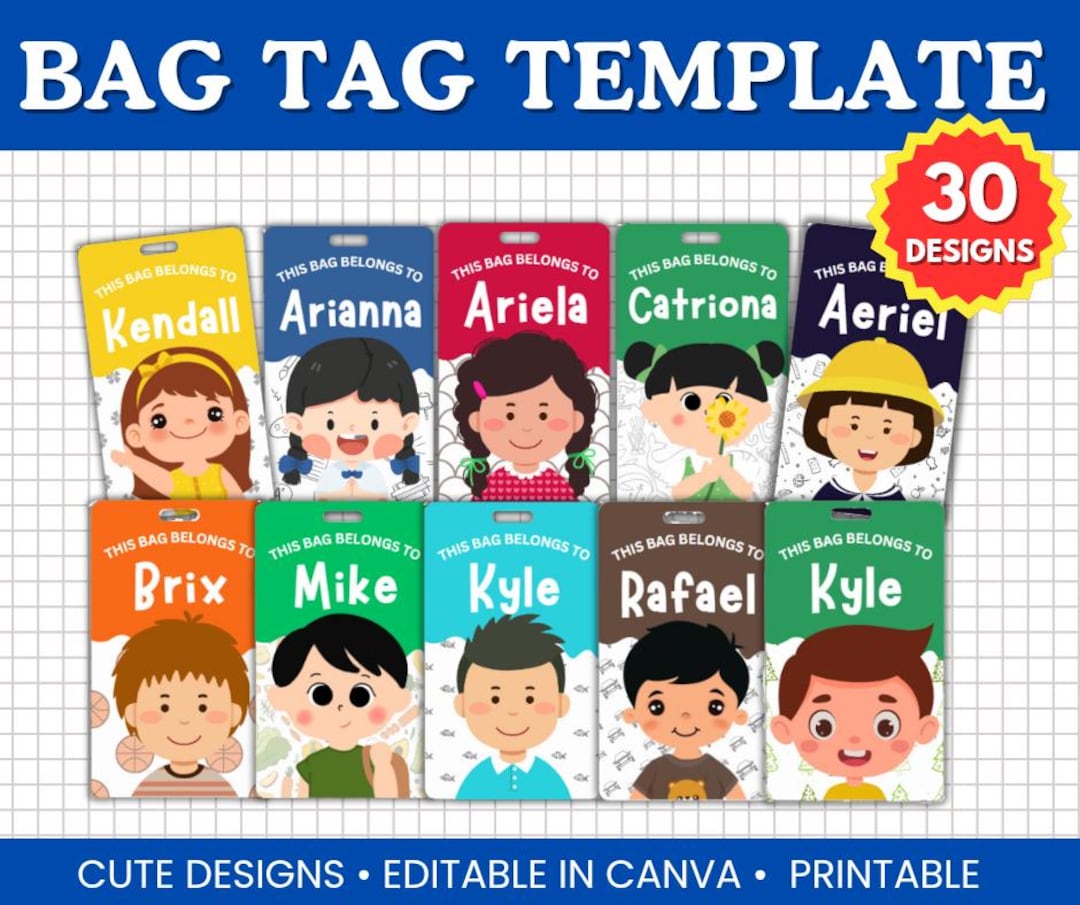 Kids Bag Tag Template | Editable School & Luggage Tags in Canva ...