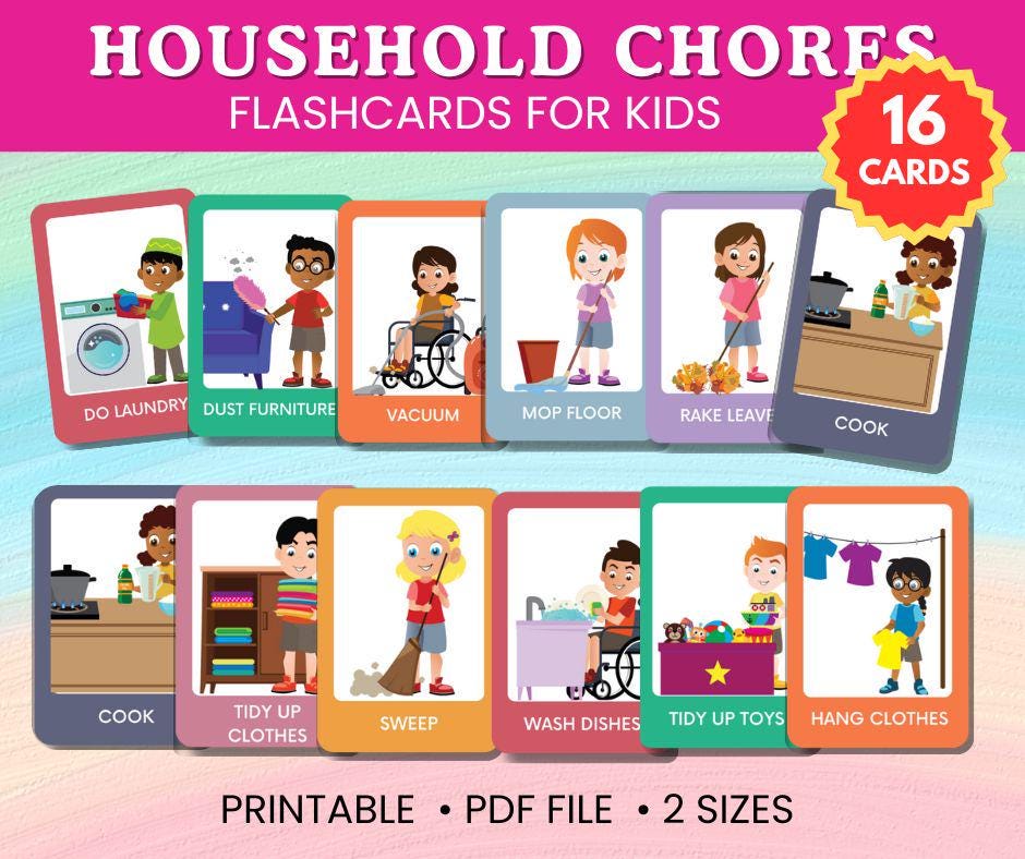 House Chores Printable Flashcards for Kids, Household Chores , Everyday ...