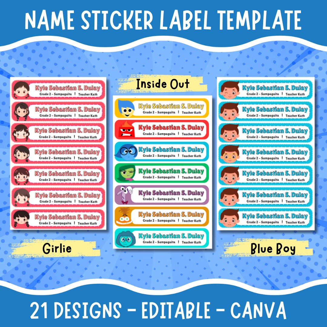 Name Sticker Label for Notebook for Kids Template - Etsy
