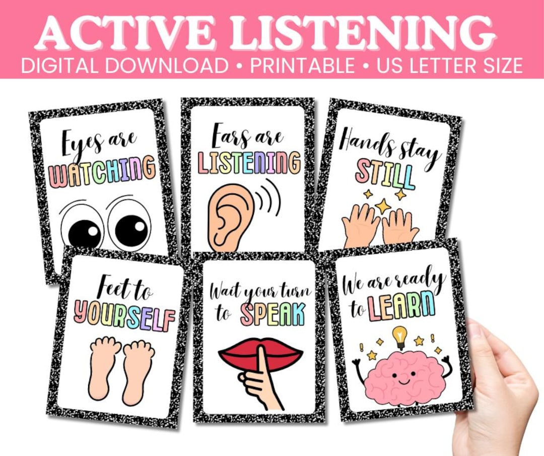Active Listening Classroom Poster | Printable Composition Notebook ...