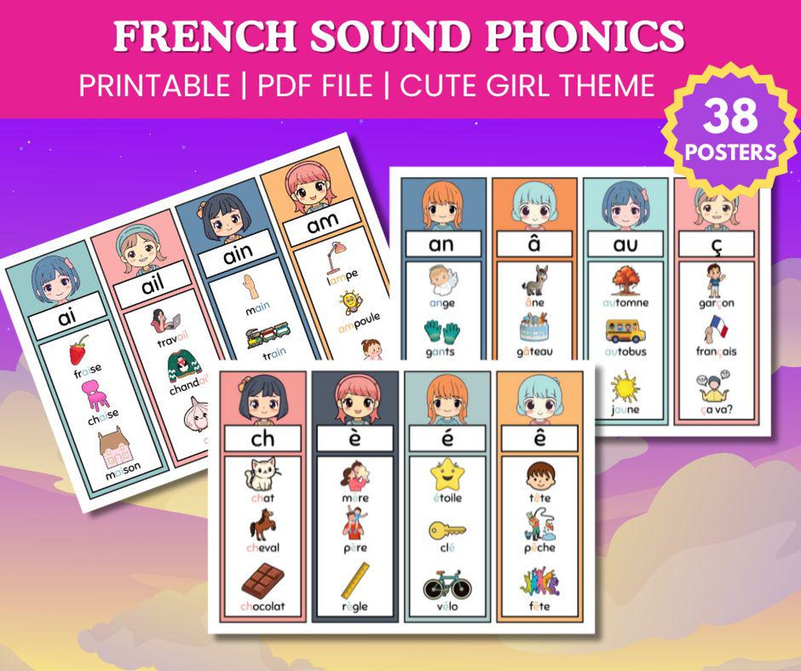 French Phonics Flashcards for Kids | 34 Educational Flashcards for the ...