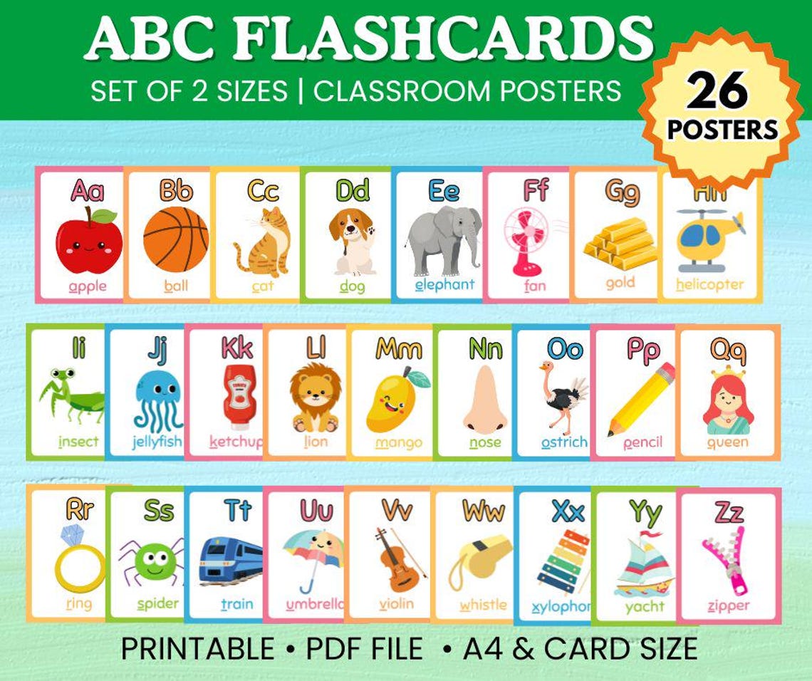 26 ABC Flash Cards, Educational Cards, A-Z Cards, Learn Abcs, Alphabet ...