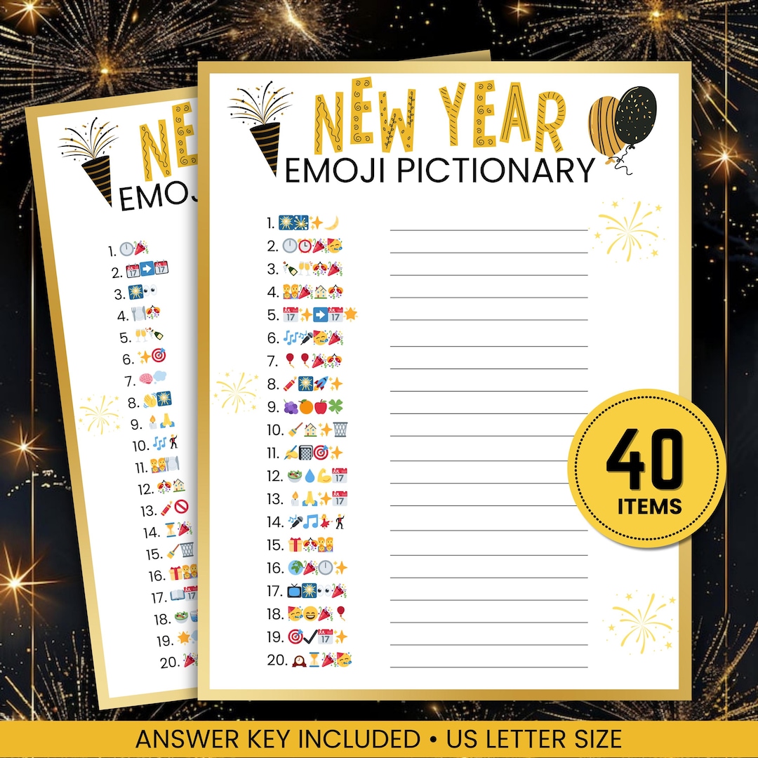 New Years Eve Emoji Game Party Games Pdf Nye Emojis Pictionary ...