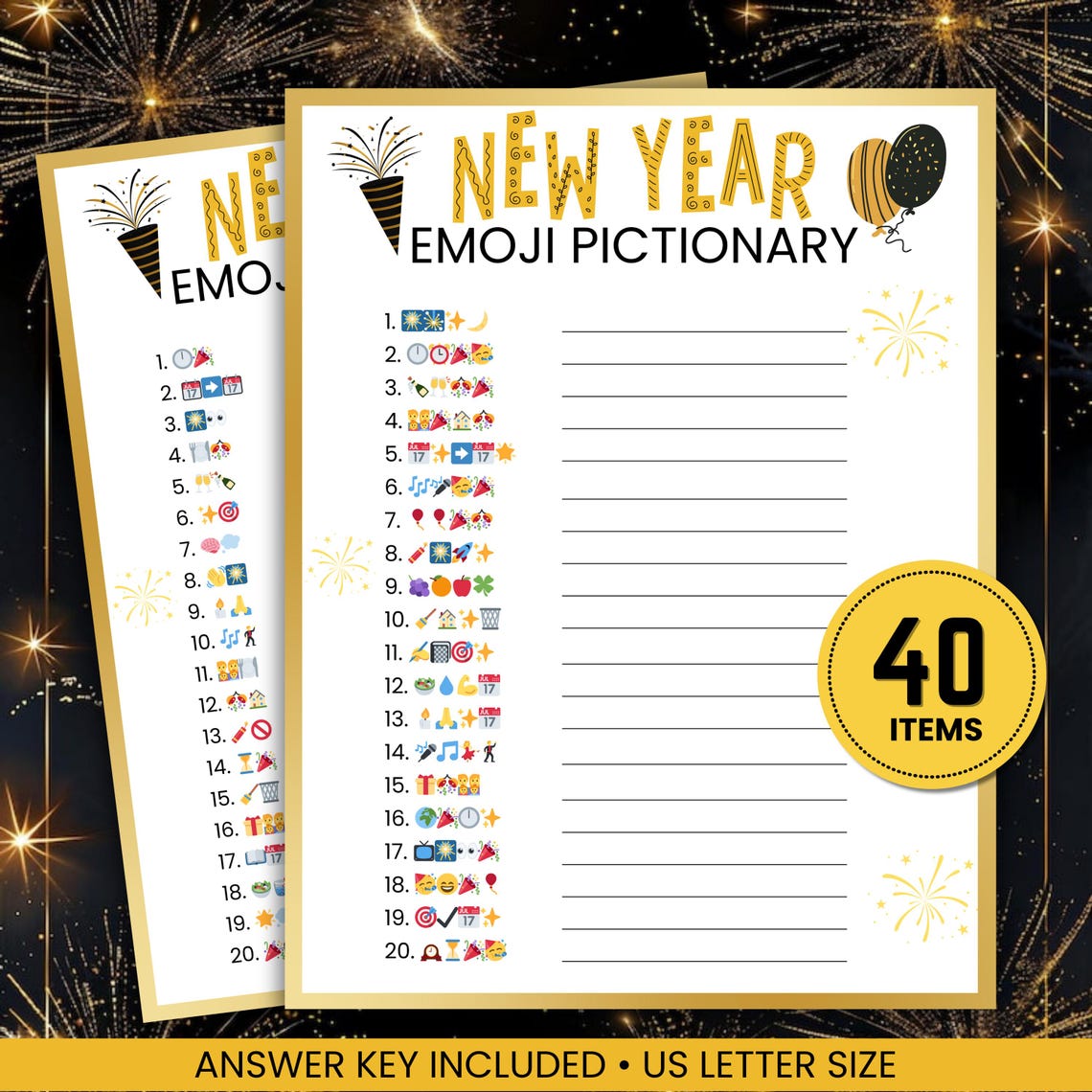 New Years Eve Emoji Game Party Games Pdf Nye Emojis Pictionary ...