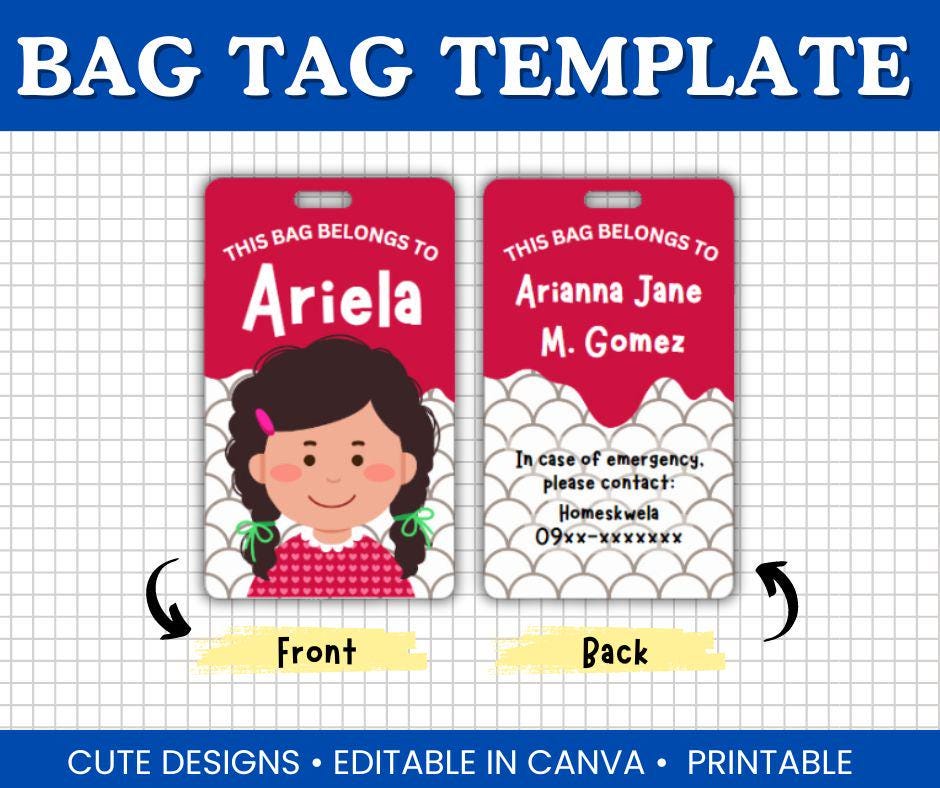 Kids Bag Tag Template: Editable School & Luggage Tags (canva Design) - Etsy