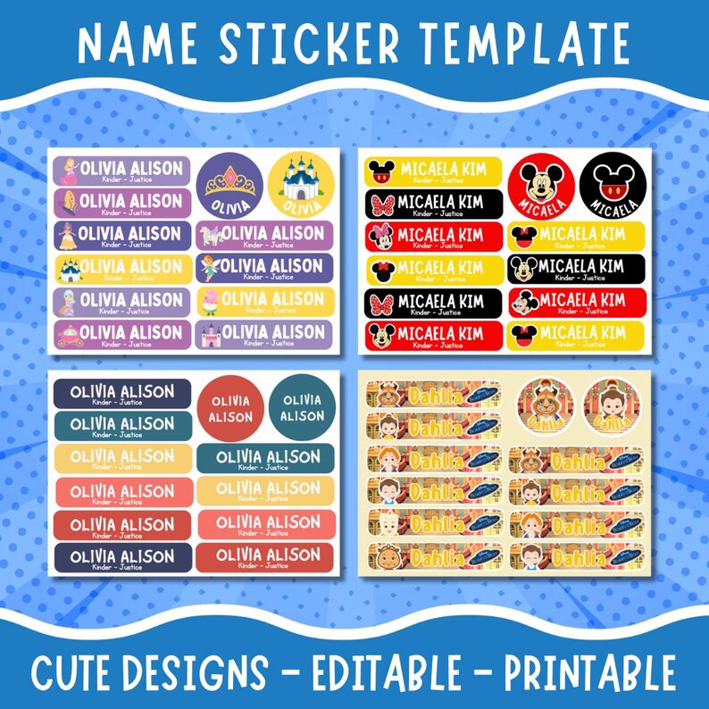 Name Sticker for Kids Template 2 - Etsy