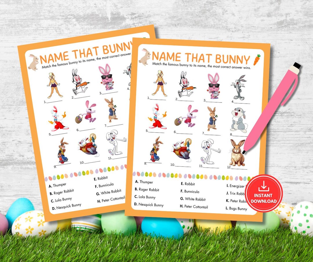 Famous Bunny Name Game Printable | Easter Trivia for Kids & Adults ...
