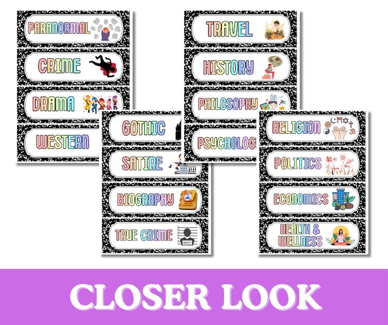 Classroom Library Labels by Genre & Topic for Book Bins and Bookshelves ...