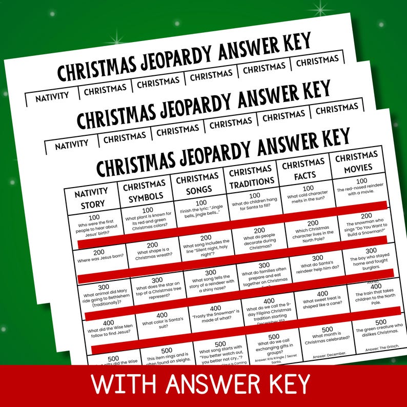 Christmas Jeopardy Game, Printable Holiday Trivia, Christmas Office ...