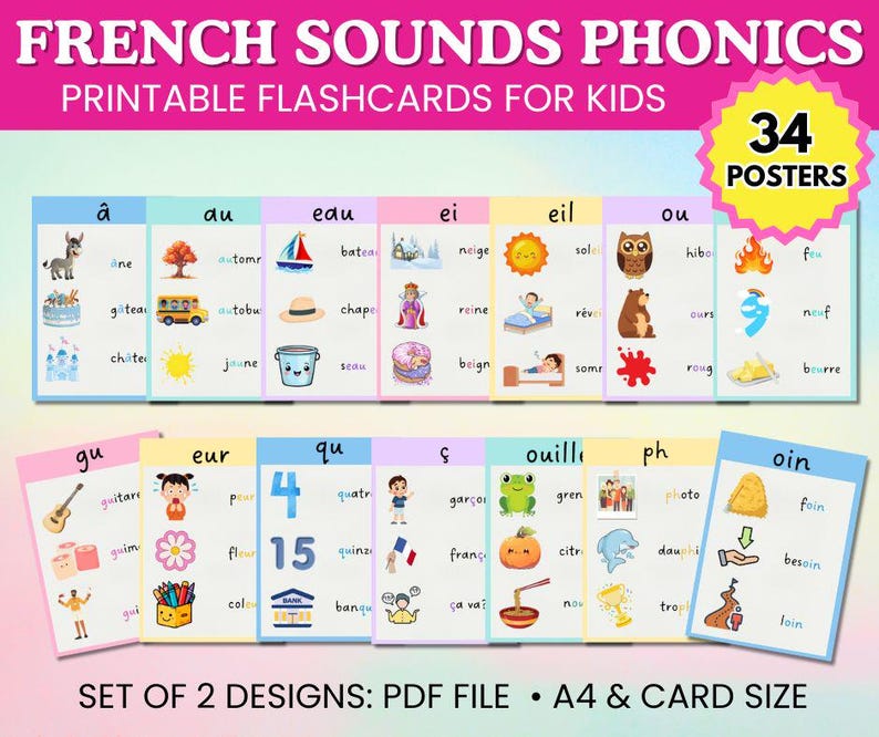 French Phonics Flashcards: educatief leren voor kinderen (34 posters ...