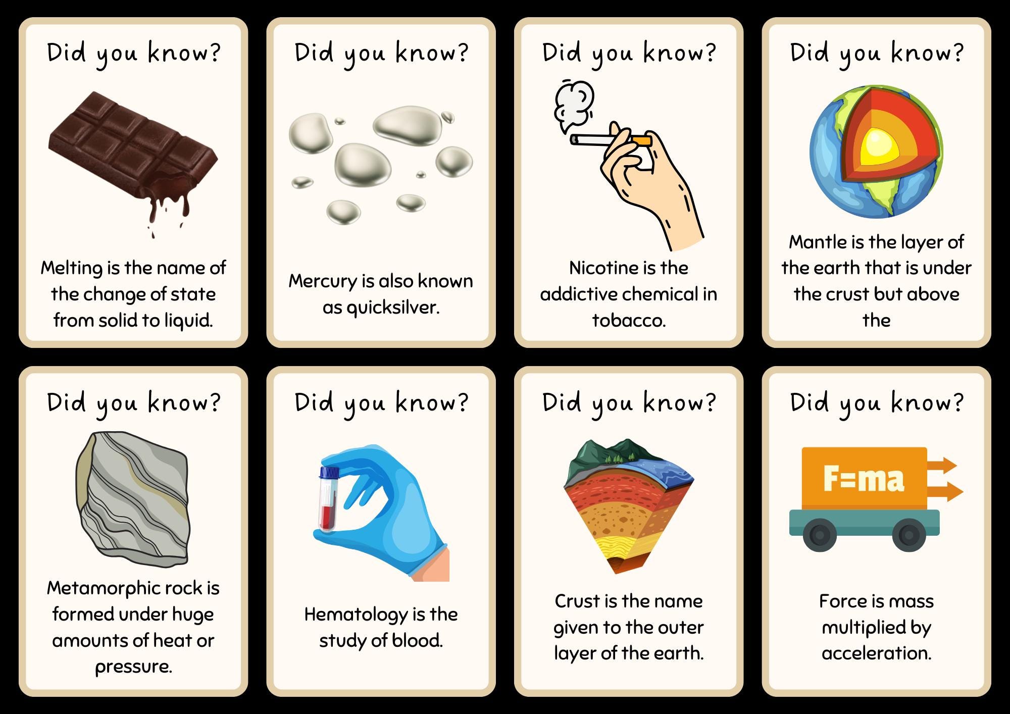 120 Science Trivia Flashcards for Kids | Elementary Science Facts ...