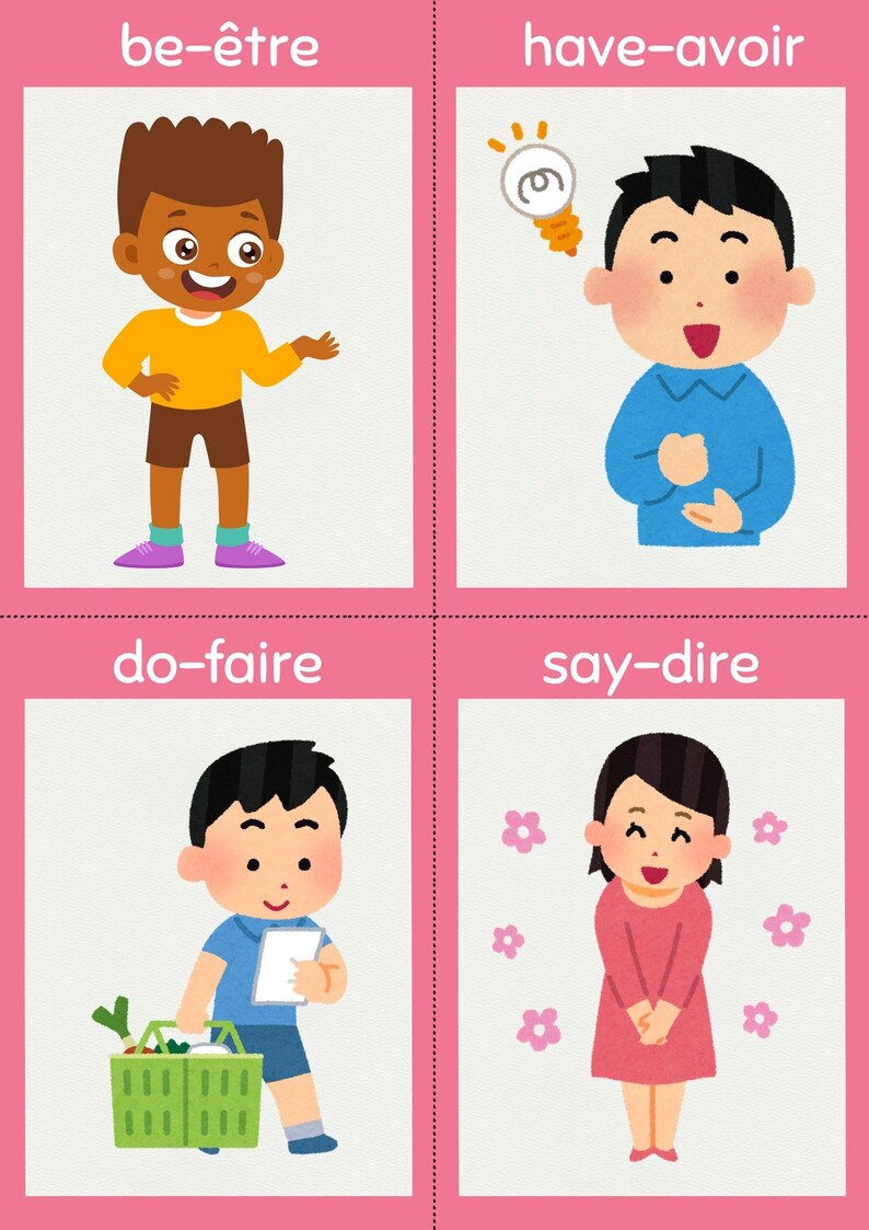 French Verb Flashcards | Printable Language Learning Cards for Kids ...