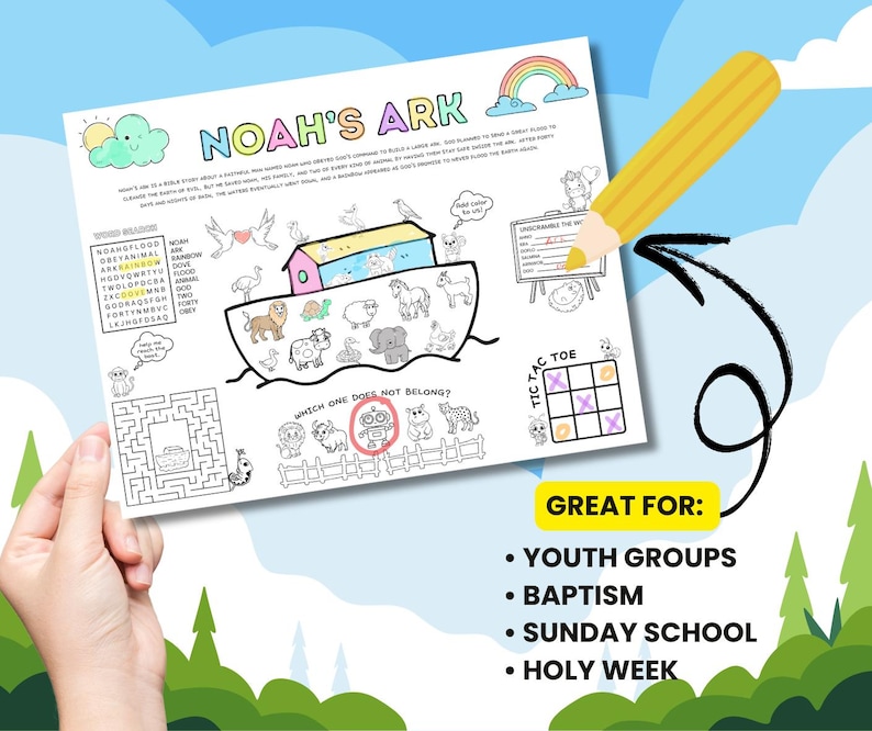 Noahs Ark Activity, Bible Coloring Games, Old Testament Study Guide for ...
