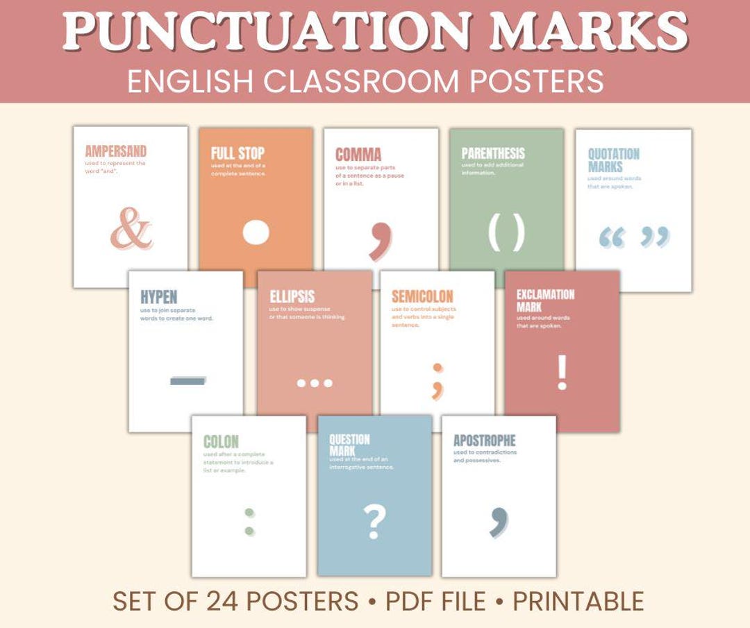 Set of 12 Punctuation Posters – English Classroom Decor & Educational ...